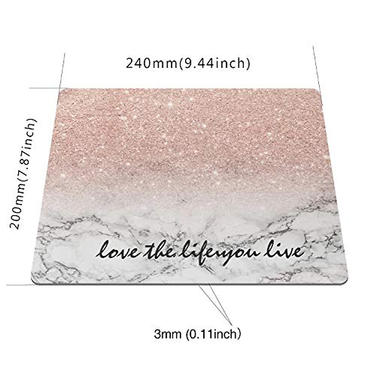 Galdas Gaming Mouse Pad Pink Marble Design Mousepad Non Slip Rubber Mouse Mat Rectangle Quote Inspirational Mouse Pads for Computers Laptop - Love The Life You Live