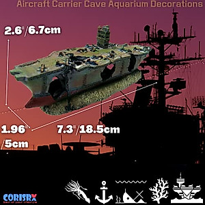 CORISRX BEST OF YOUR LIFESTYLE Dr. Moss Aircraft Carrier Cave Aquarium Ornament - Navy Warship Battleship Decoration Ship