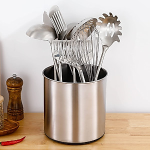 OKT Kitchen Utensil Holder,7.2″Large Stainless Steel Utensil Crock with Non Slip sillicone Bottom Design