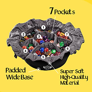 CardKingPro Immense Dice Bags with Pockets - Black - Capacity 150+ Dice - Great for Dice Hoarders [Patented Design]
