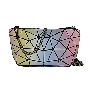 JOBEDE Colorful Laser Shoulder Bag, Geometric Hard Lattice Purses Handbags Purse Reflective Envelope Handbag Luminous Purses Crossbody Bag for Women