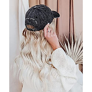 Baseball Hat New-York Distressed-Adjustable-Strapback - Washed Twill Dad Hat Unisex Black