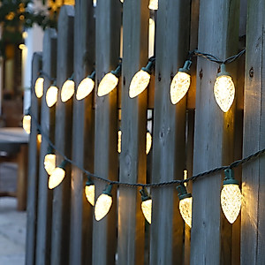 C9 Christmas Lights, 50 LEDs 24.5 FT Faceted String Lights Connectable Commercial Grade Indoor Outdoor, 120V UL Certified Xmas Strawberry Tree Light Strand for Garden Patio Parties, Warm White