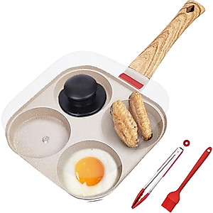 EHERDM 4-Cup Omelette Pan with Lid Nonstick Egg Frying Pan Aluminium Egg Poacher Pan Mini Pancake Pan Fried Egg Pan Healthy Breakfast Pan Egg Skillet Egg Cooker Pan for Induction & Gas Stove White