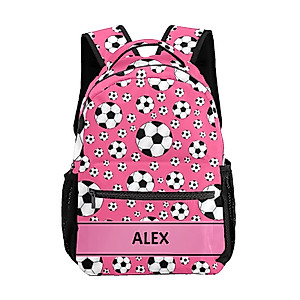 NZOOHY Soccer Balls Pink Personalized Kids School Backpack Custom for Boys Girls Primary Daypack School Bookbag Travel Bag