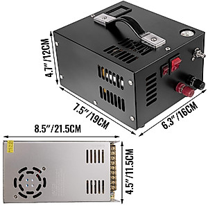 VEVOR PCP Air Compressor 12V DC, PCP Compressor 4500 Psi, Paintball 30MPa Portable PCP Air Compressor, Rifle Pump 110V AC, High Pressure Pump Scuba Tank Compressor Pump, Black