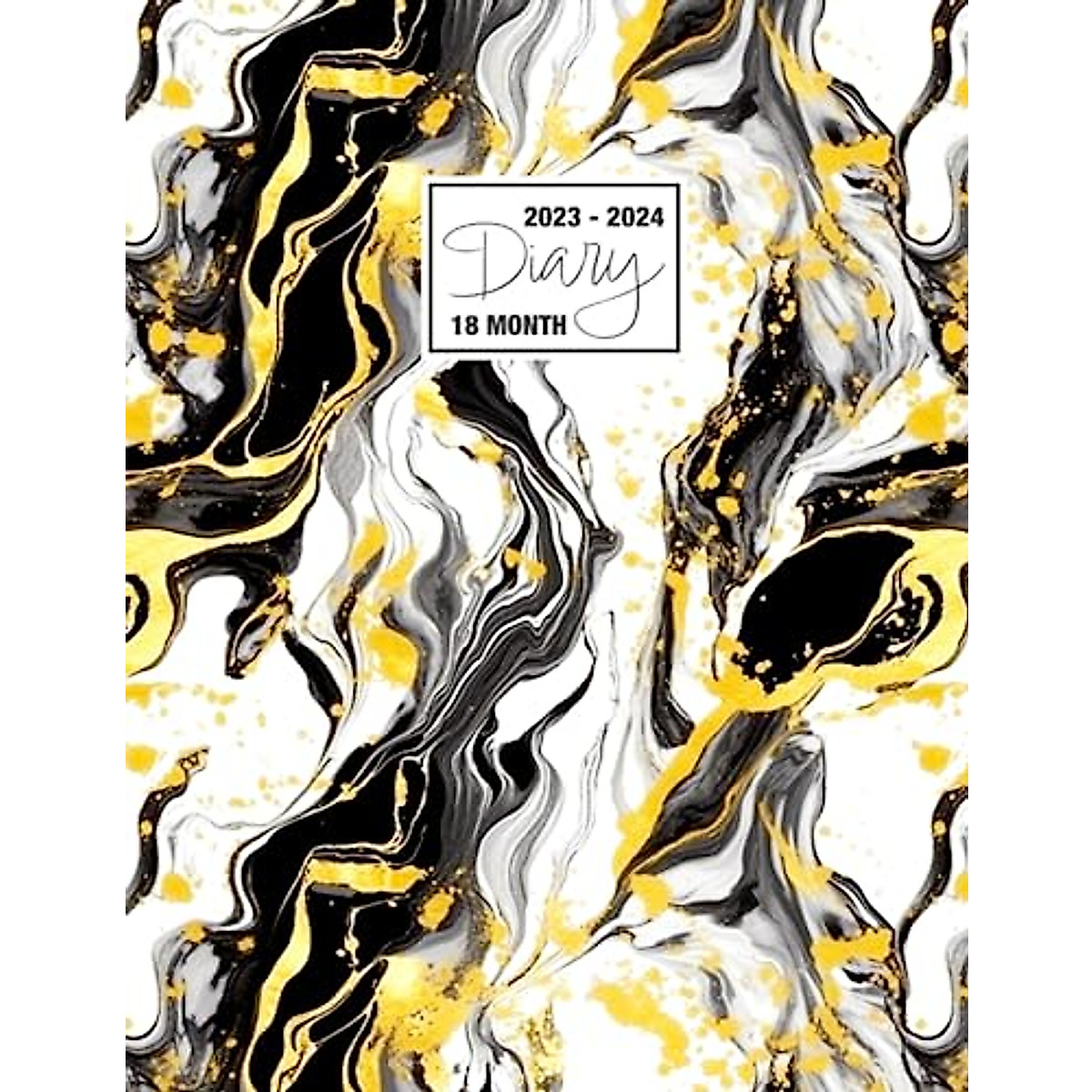 2023 - 2024: 18 Month Diary A4 Week to View on 2 Pages Weekly Journal Agenda WO2P Planner Jul 23 to Dec 24 Horizontal With Moon Phases, UK & US ... White Alcohol Ink Gold Foil Marble Swirls