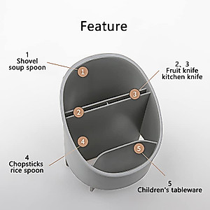 JLJLcio Kitchen Utensil Holder for Countertop,Plastic Round Knife Holder for Safe,Kitchen Gadgets with Removable Divider and Drain Design,Cooking Utensil Organizer for Knives/Forks/Spoons(Grey)