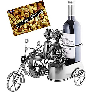 BRUBAKER Wine Bottle Holder Motorcycle Couple with Dog in Sidecar Metal Sculptures and Figurines Decor Wine Racks and Stands Gifts Decoration