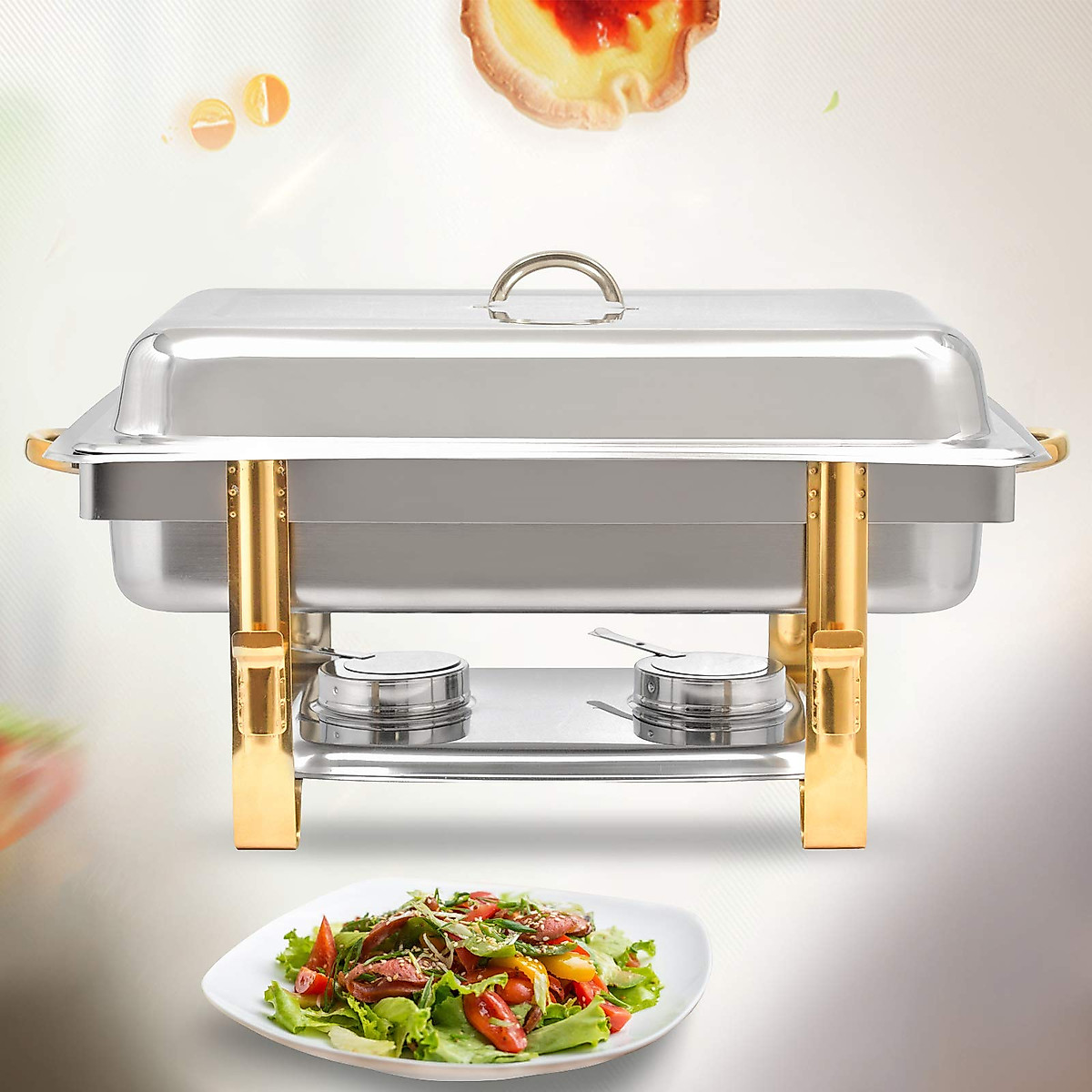 9L Chafing Dish Buffet Set, Rectangle Stainless Steel Foldable Chafers and Buffet Warmers Sets w/Food and Water Trays,Cover, Thick Stand Frame, for Catering Party Event Serving