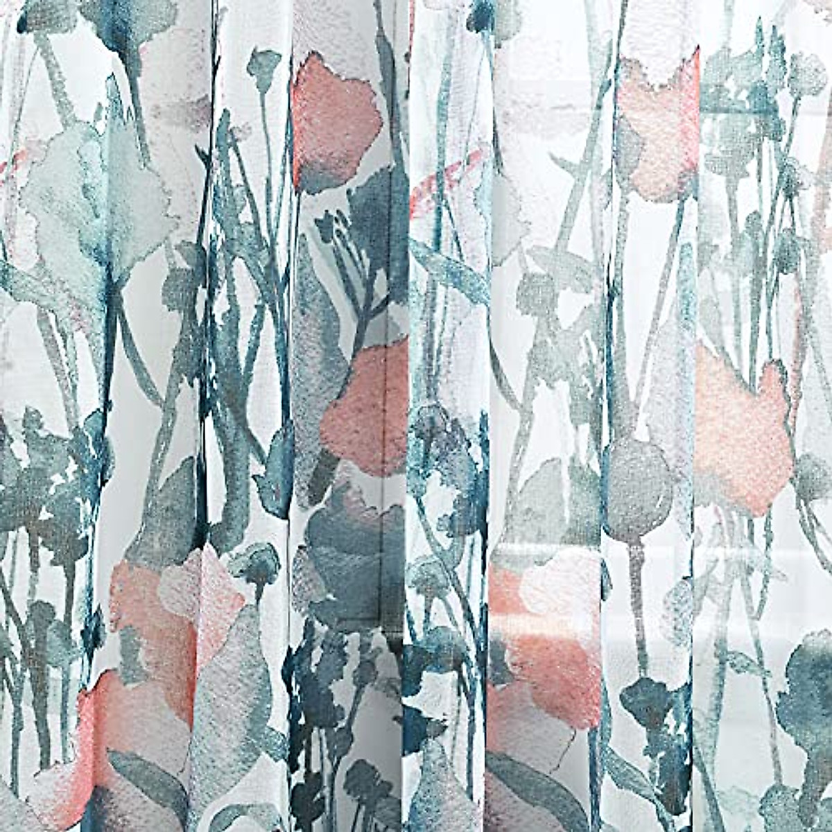 Lush Decor Zuri Flora Sheer Window Curtain Panel Pair, 84" Long x 38" Wide, Blue & Coral