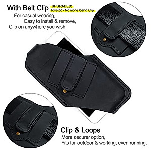 TobbinGear Leather Cell Phone Holster with Belt Clip, Leather Belt Phone Pouch, Universal Leather Phone Case on Belt, Phone Holder for iPhone, Cell Phone Sheath Gifts for Men and Women Large Black