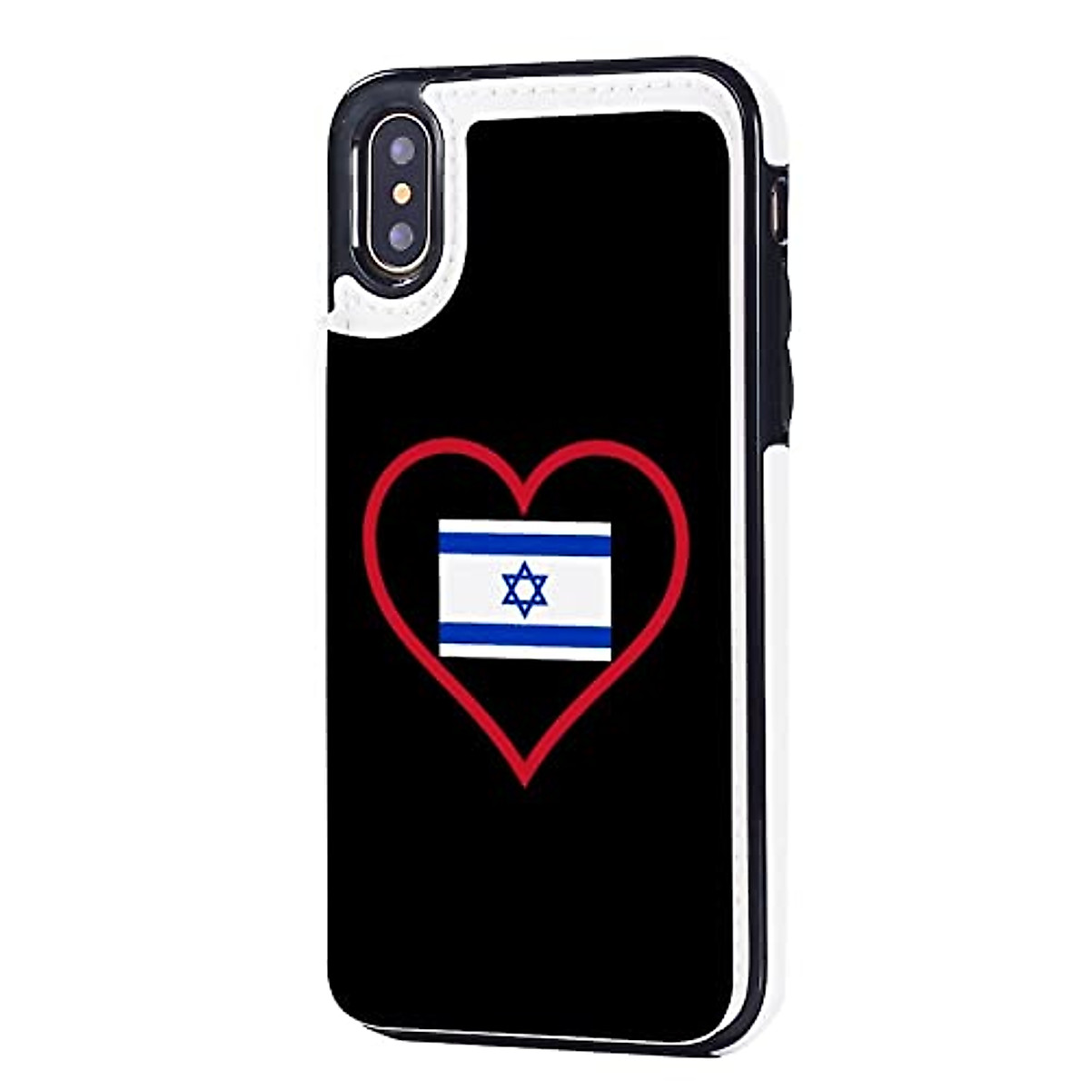 I Love Israel Red Heart Wallet Phone Cases Fashion Leather Design Protective Shell Shockproof Cover Compatible with iPhone X/XS
