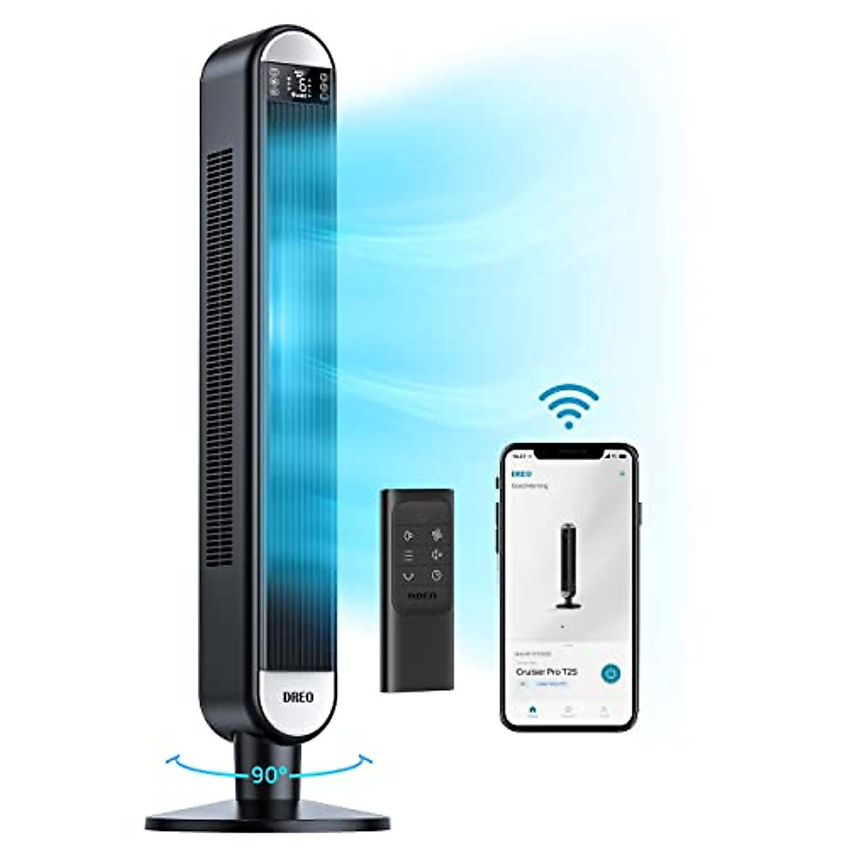 Dreo 42 Inch Smart Tower Fan, 90° Oscillating Fan, WiFi Alexa Fan, Voice Control & Nomad One S Alexa Fan, Quiet Tower Fan with Remote, 90°Oscillating Fan with Voice Control, Silver, 36inch(DR-HTF007S)