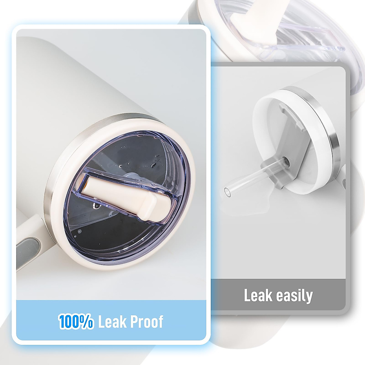 40 oz Tumbler Flip Straw Lid Compatible with Stanley Cup 40oz Tumbler Tumbler Cover Compatible with Stanley Cup Quencher (Cream White, 2 Pack)