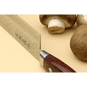 Yoshihiro VG10 16 Layer Hammered Damascus Stainless Steel Nakiri Vegetable Knife 6.5'' (165mm)