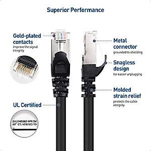 Cable Matters 10Gbps 5-Pack Snagless Short Shielded Cat6A Ethernet Cable 3 ft (SSTP, SFTP Shielded Ethernet Cable, Shielded Cat6 Cable, Cat 6 Shielded Network Cable) in Black