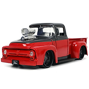 Jada Toys Just Trucks 1:24 1956 Ford F-100 Pickup Truck Red/Dark Gray with Tire Rack