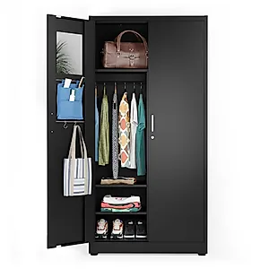 METALTIGER Office Metal Cabinet- Metal Storage Locker with Locking Doors, Steel Gym Lockable Cabinet (72" Wardrobe Key, Black)