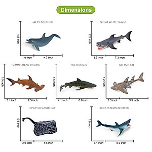 Volnau Sea Creature Toys Figures 13PCS Atlantic Ocean Shark Animals Figurines for Toddlers Kids Christmas Decoration Gift Plastic Fish Preschool Pack and Bath Set