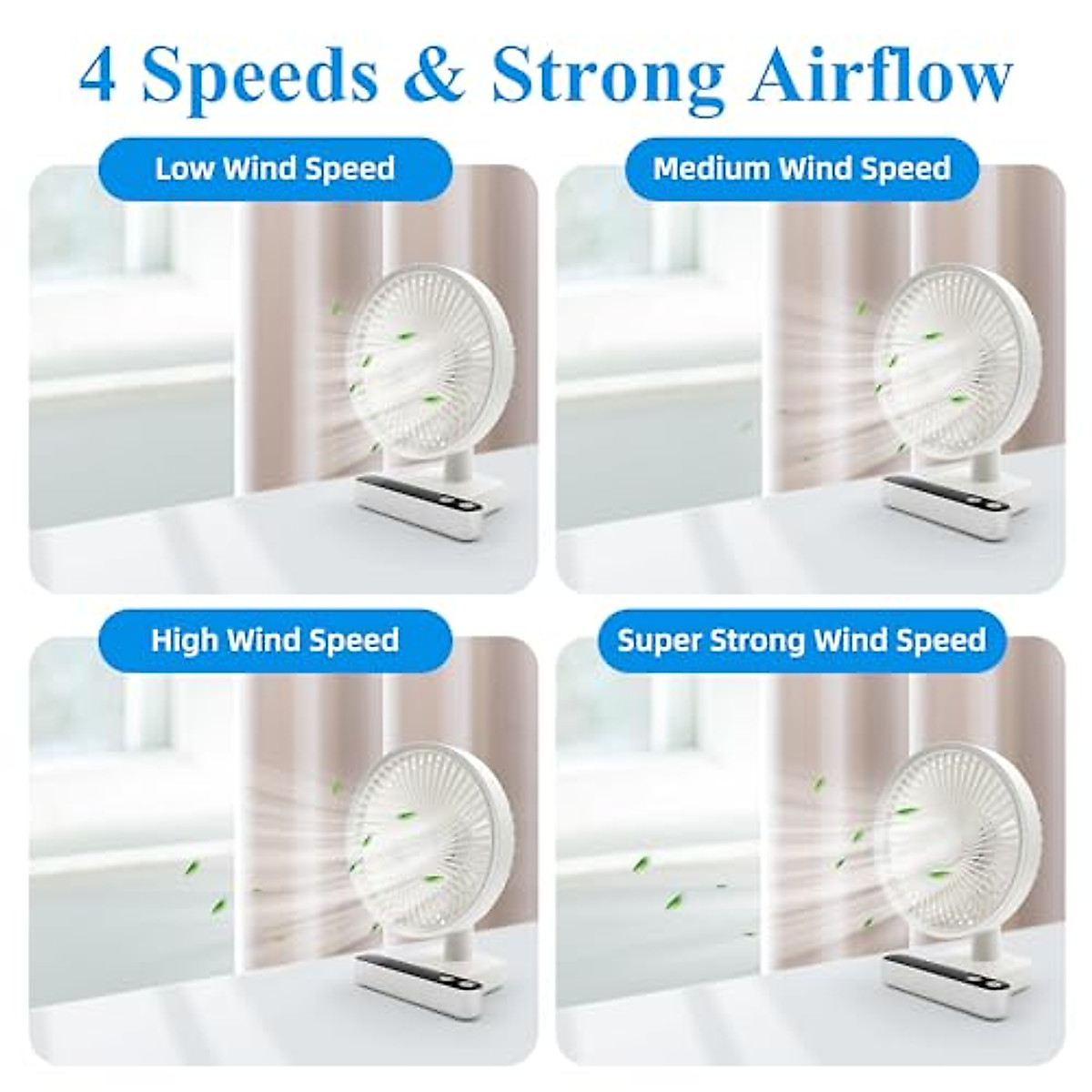 ALLXNOX Oscillating Desk Fan 7200mAh Battery Powered & USB Rechargeable Small Personal Fan Quiet Table Fan Portable Fan 4 Speed with LED Display for Home Office Bedroom Outdoor Travel Camping