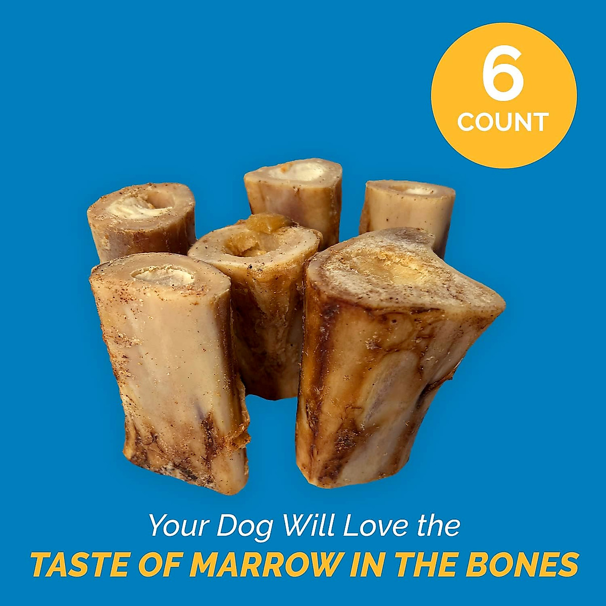 123 Treats Marrow Bones for Dogs - 5-6 inches (6 Count) Natural Beef Dog Treats, Easily Digestible Bone Marrow Dog Treats for Healthy Snacking, Long-Lasting Bones for Dogs