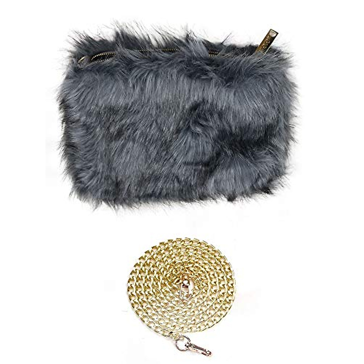C.C Women's Evening Faux Fur Fuzzy Crossbody Shoulder Bag Clutch Purse, Furry Dark Gray
