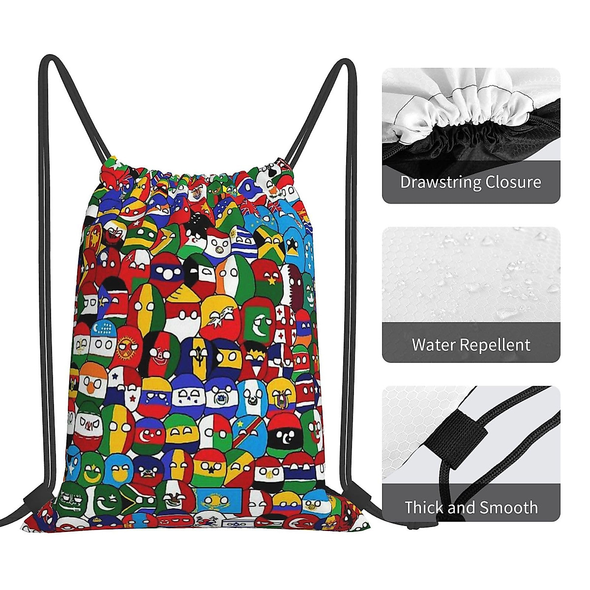 Woidxzxza Countryball Drawstring Backpack Unisex Lightweight Sport Sackpack Gym Bags Storage Cinch Bag