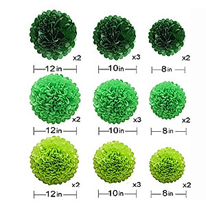 Lucky Green Tissue Paper Pom Poms, St. Patrick's Day Party Decoration Kit 21pcs of 8,10,12 inch Paper Pom Poms for Birthday Graduation Baby Shower, Spring School DIY Parties