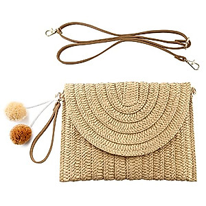 Konikit Straw Shoulder Bag for Women Hand-woven Summer Straw Crossbody Bag Beach Wallet khaki