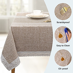 JUCFHY Vinyl Tablecloth with Flannel Backing,Plastic Waterproof Rectangle Tablecloths,Wipeable Table Cloth for Garden Kitchen Indoor & Outdoor, Washable PVC Table Cover(Brown Stripes,58 x 104 Inch)