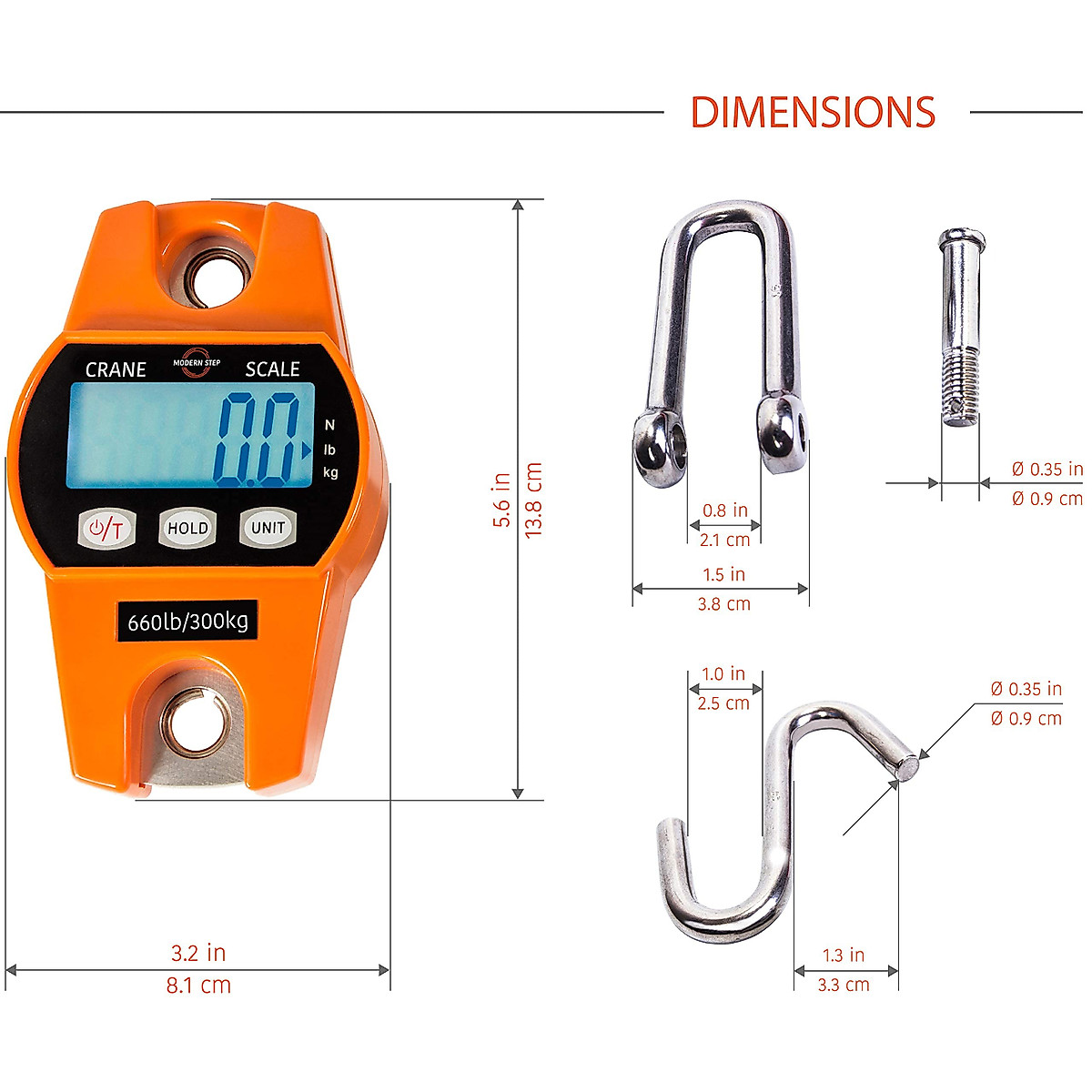 Digital Hanging Scale 660 LB 300 KG - Professional Heavy Duty Waterproof Fish Scale - Portable Durable Crane Scale for Luggage Weight Suitcase Hunting Farm Bike Bow Fish Weight Fishing Scale