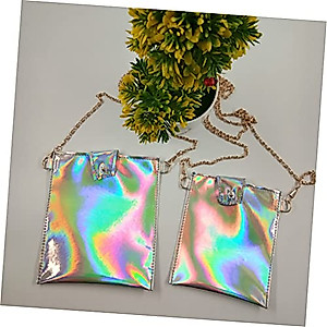 COLLBATH S - Cell Holographic with for Bag Size Hologram Clutch Pouch Girls Wallet Women Crossbody Cash Shoulder Phone Purse Leather Evening Handbag Chain Pu