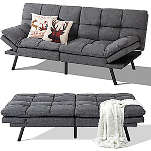 MUUEGM Futon Sofa Bed Couch Convertible Futon Memory Foam Futon Bed,Modern Love Seat Sofa Sleeper Couch Daybed for Living Room,Office,Small Space,Adjustable Backrests Armrests,71",Grey