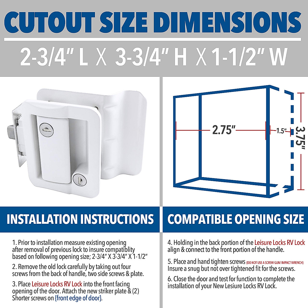 RV Travel Trailer Entry Door Lock Polar White Paddle Deadbolt