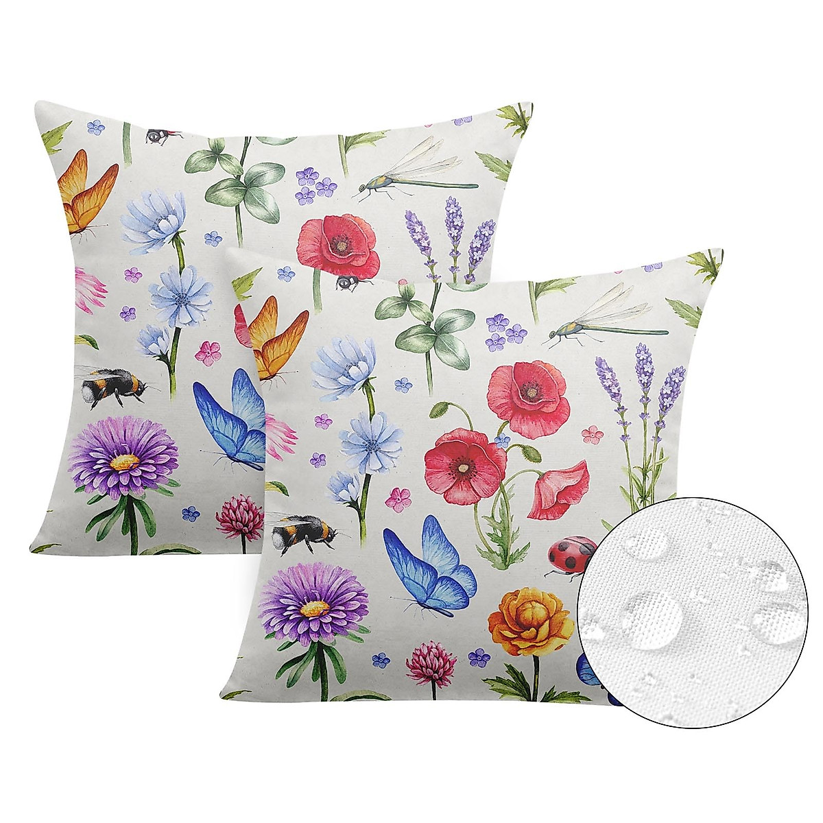 Britown Flower Summer Floral Outdoor Waterproof Throw Pillow Covers 18 x 18 Inch Set of 2, Palm Leaf Pillowcase Square Cushion Case, Farmhouse Garden Decorative Pillows for Couch Beach Patio