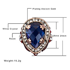 CKHAO Women Ring - 24mm Big Size Antique Gold Plated Turkish Style Blue Gemstone Vintage Ring Women Jewelry J0899BLUE (7)