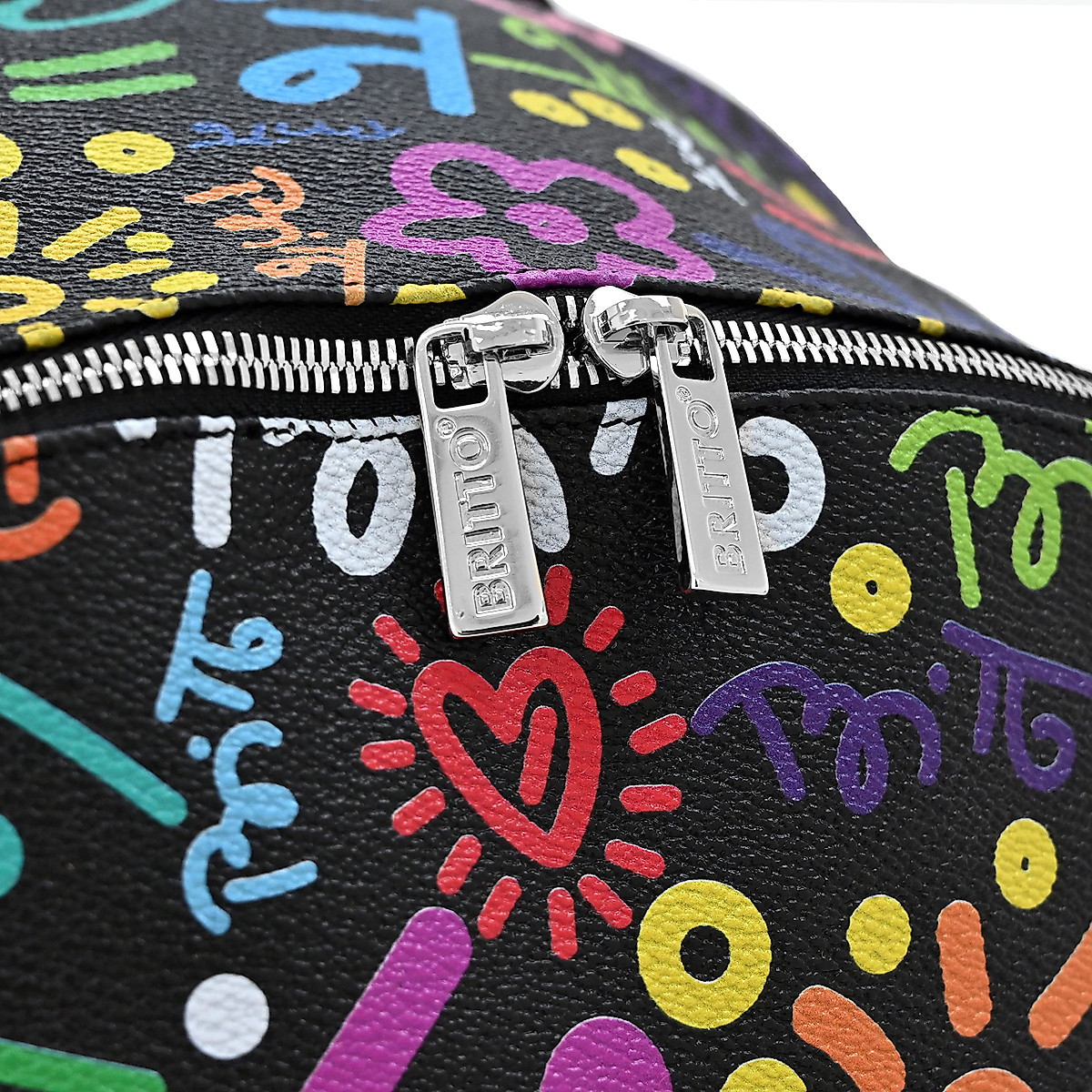 BRITTO Romero Vegan Leather Small Backpack, Colorful Graffiti