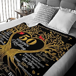 MUCHNEE 50th Anniversary Blanket Gifts, Gift for 50th Wedding Anniversary, 50 Golden Wedding Anniversary Couple Gifts for Husband Wife Dad Mom Grandparents Blanket Throws 60"x50", 50 Years of Marriage