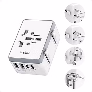 Universal Travel Adapter, TESSAN Worldwide Plug Adapter with 2 USB C 2 USB A Ports, International Travel Essentials Outlet Adaptor for US to Europe EU UK AUS, Type C G A I