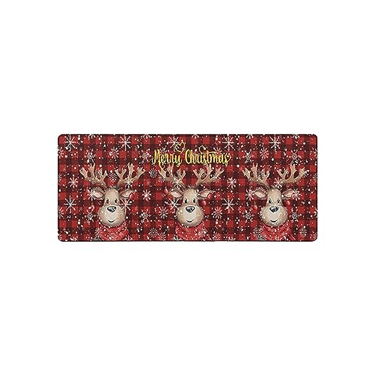 Christmas Elk Bath Mat for Tub,Non Slip Bathroom Floor Runner Rug Quick Dry & Absorbent Diatomaceous Earth Shower Sink Bedroom Kitchen Washable Doormat,Winter Snowflake Buffalo Plaid Red 18"x60"