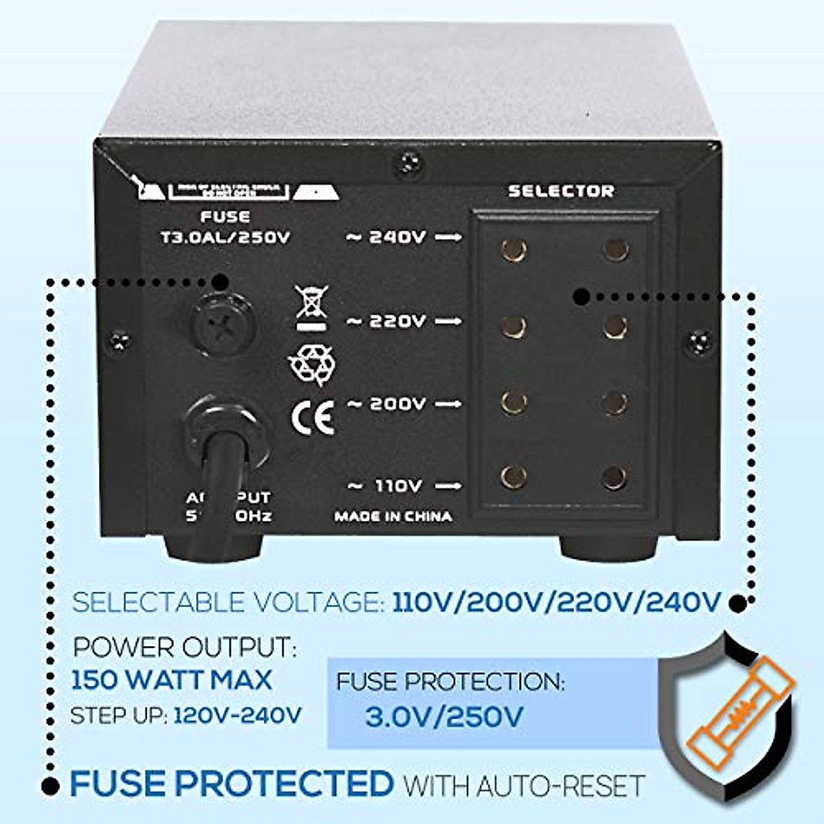 Pyramid Step Up and Down Converter -350 Watt Voltage Converter Transformer w/ USB Charging Port, UK Power Adapter, AC 110 / 120 to 220 / 240 Volt Vice Versa, 110V/120V/220V/240V Input Voltage PVCT350U