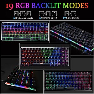 LexonElec RGB LED Backlit Wired Mechanical Gaming Keyboard,AK33 82 Keys Compact Metal Panel Computer Keyboard with 20 Lighting Effect Modes for Windows PC Gamers(RGB Black Switch)