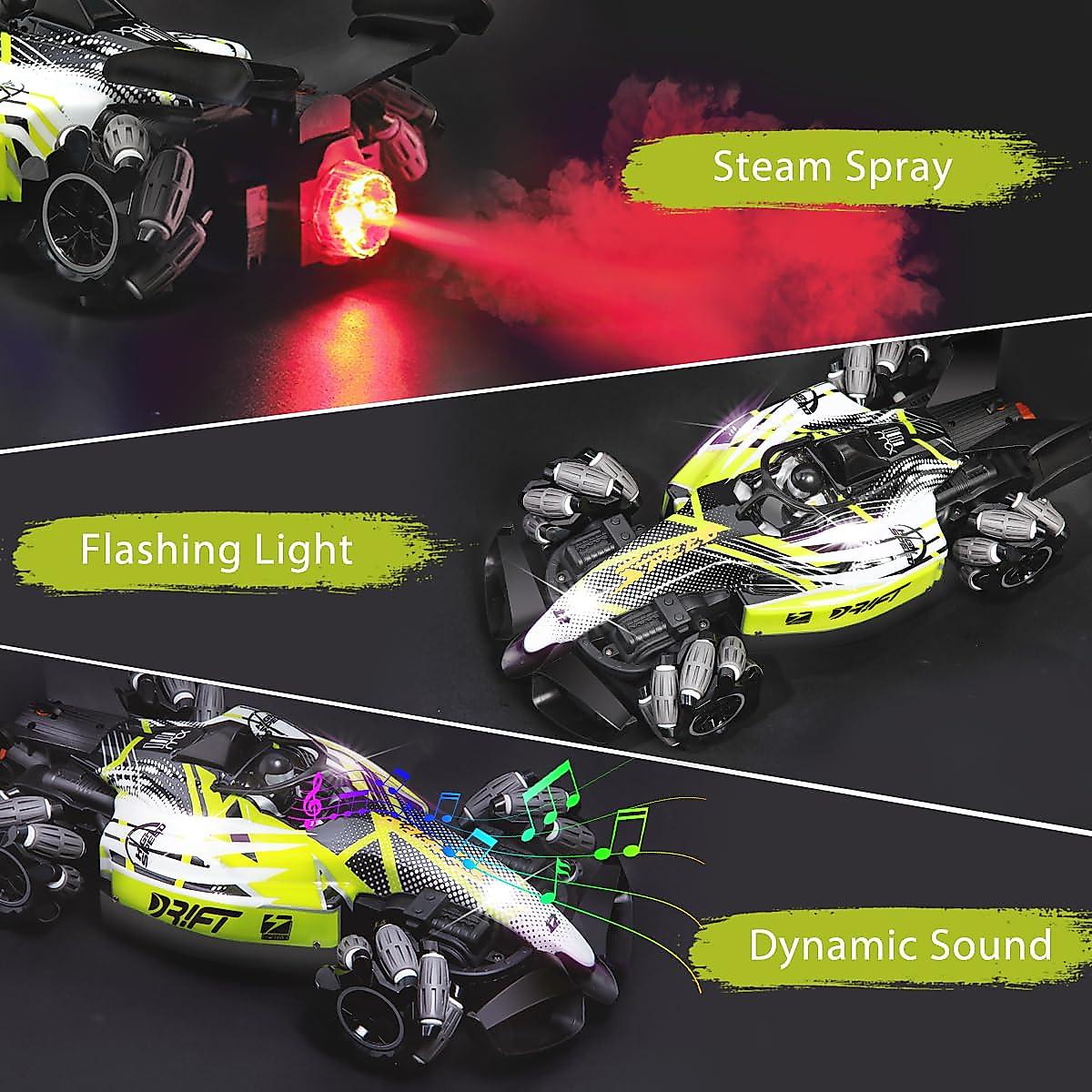 Axirata F1 Gesture Hand Remote Control Car for Kids Age 6-12 Year Old 2.4GHz 4WD 360°Rotation Drift RC Stunt Car with Light & Music & Spray 1:12 Scale Toy Car Gift for Boys Girls