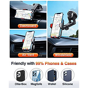 VANMASS [Upgraded] Car Phone Mount [Anti-Slip Soft Silicone & Powerful Suction] Dashboard Windshield Universal Cellphone Holder car, Compatible with iPhone 14 13 12 11 Pro Max(Red)