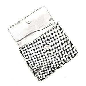 X-Small Evening Clutch Metal Mesh Purse Bag for Cocktail Party Prom Wedding Banquet (Silver)