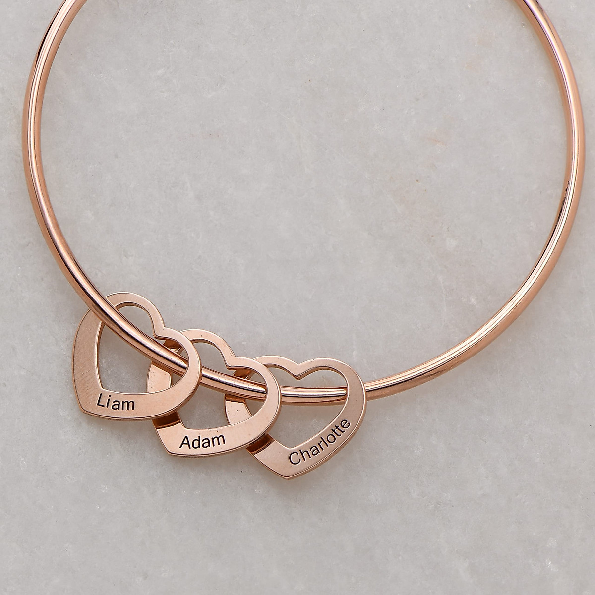 MyNameNecklace Personalized Bracelet Bangle with Up to 10 Heart Shape Pendants - Custom Made Multiple Pendant - Engraved Jewelry Gift for Women, Her- Gifts for Mother's Day, Christmas