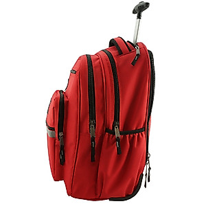 K-Cliffs Heavy Duty Rolling Backpack School Backpacks with Wheels Deluxe Trolley Book Bag Wheeled Daypack Workbag Multiple Pockets Bookbag with Safety Reflective Stripe Red