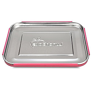 LunchBots Large Trio Stainless Steel Lunch Container -Three Section Design for Sandwich and Two Sides - Metal Bento Lunch Box - Eco-Friendly - Stainless Lid - Pink Dots