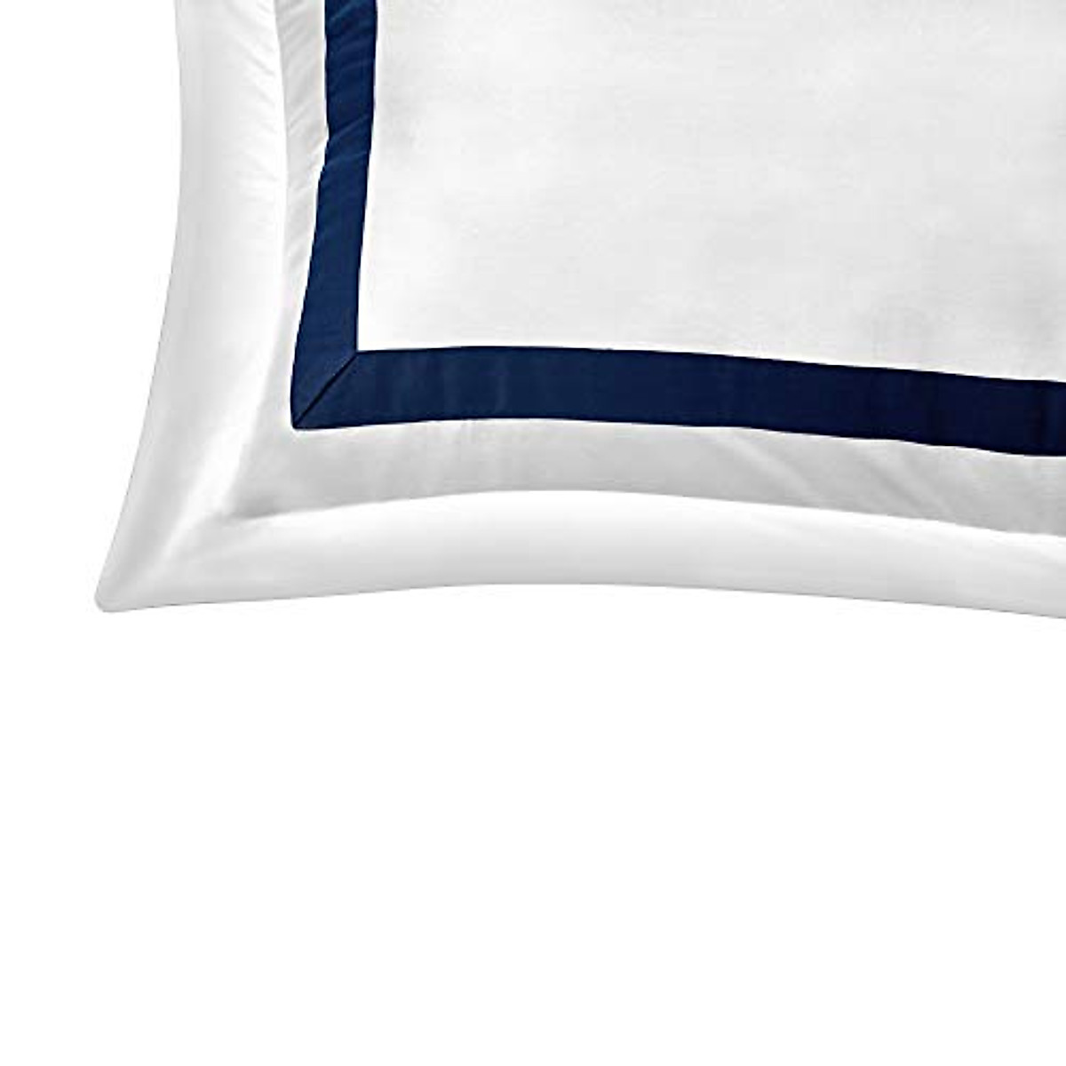 Bioweaves 100% Organic Cotton Banded Pillow Shams Soft Sateen Weave GOTS Certified – Standard/Queen Size, Set of 2, White & Navy